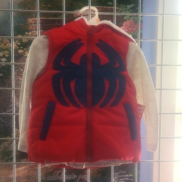Marvel | Jackets & Coats | Marvel Spiderman Shirt Puffer Vest Set Whood ...